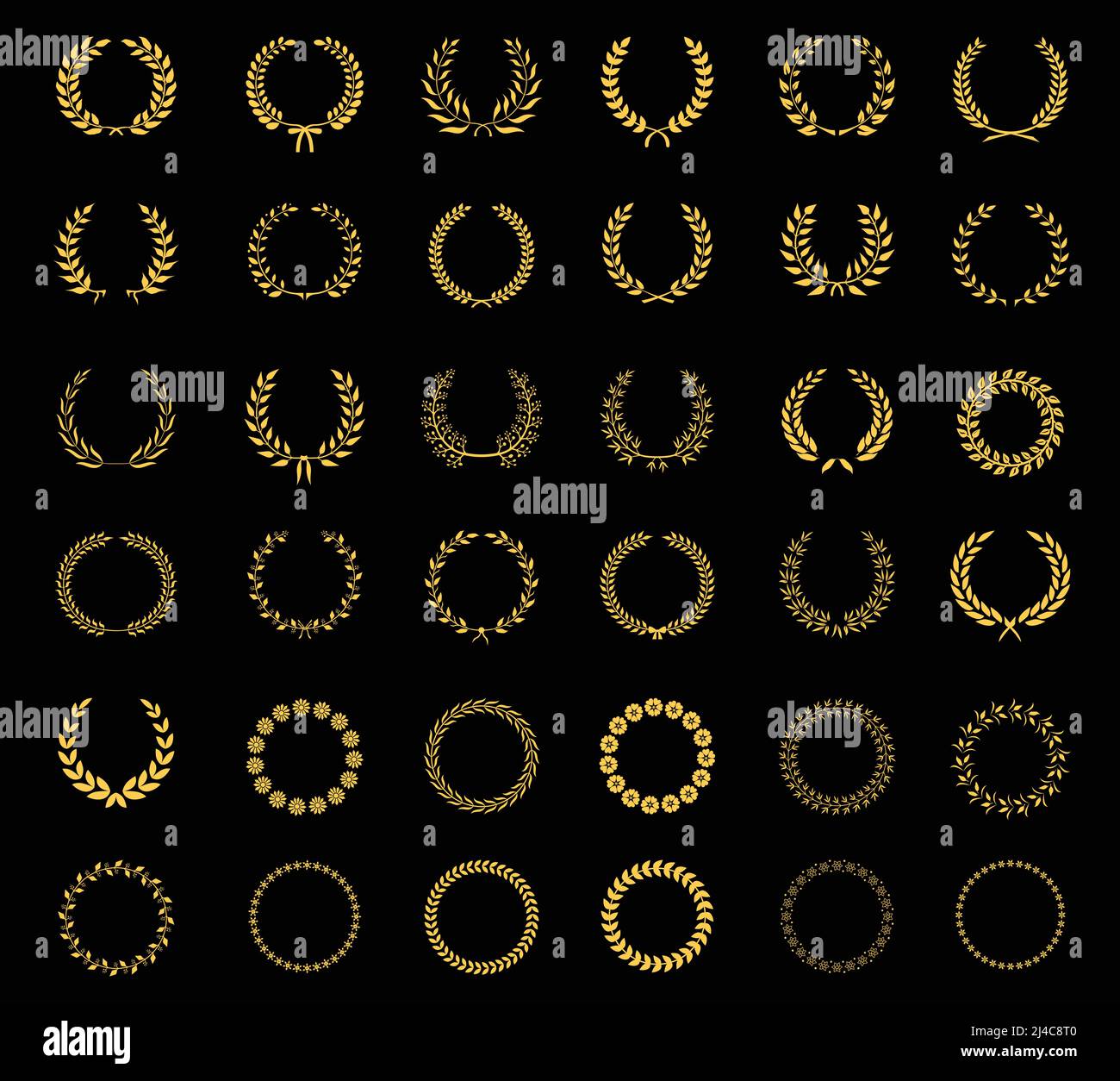 Very large set of thirty-six different vector laurel wheat floral and ...