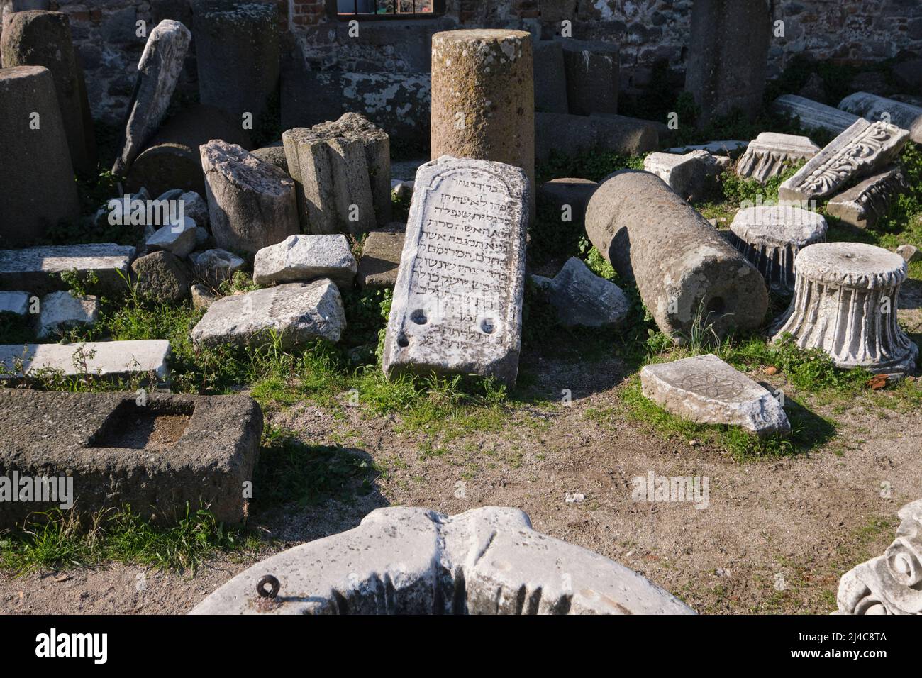 A Jewish marble tablet, headstone, with Hebrew text. At the Red ...