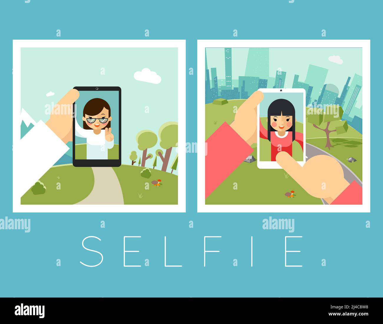 Womens selfie. Outdoor and mountains photos. Portrait and smartphone ...