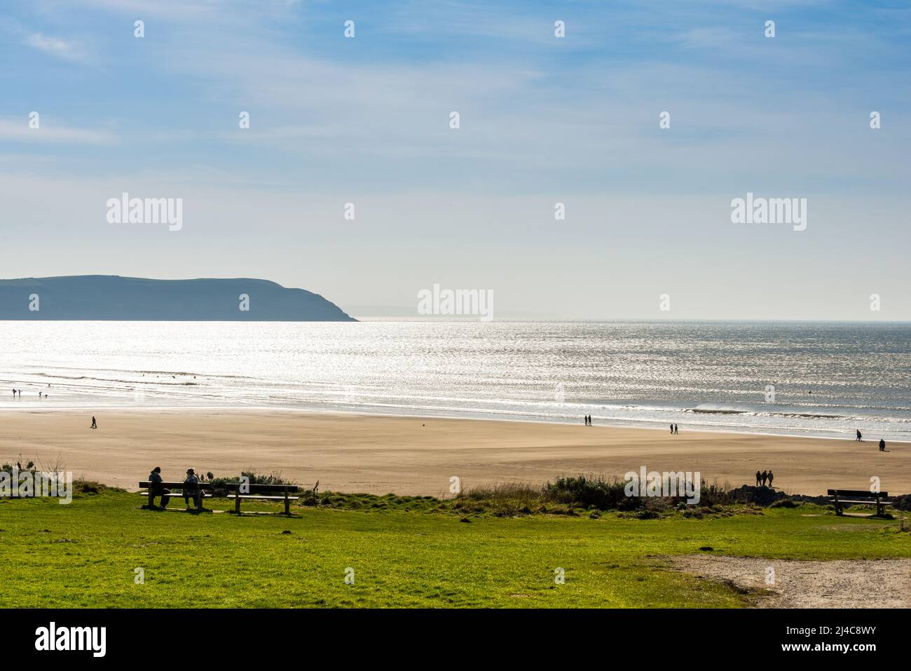 View of sunny uk beach from high up on cliff top Stock Photo - Alamy