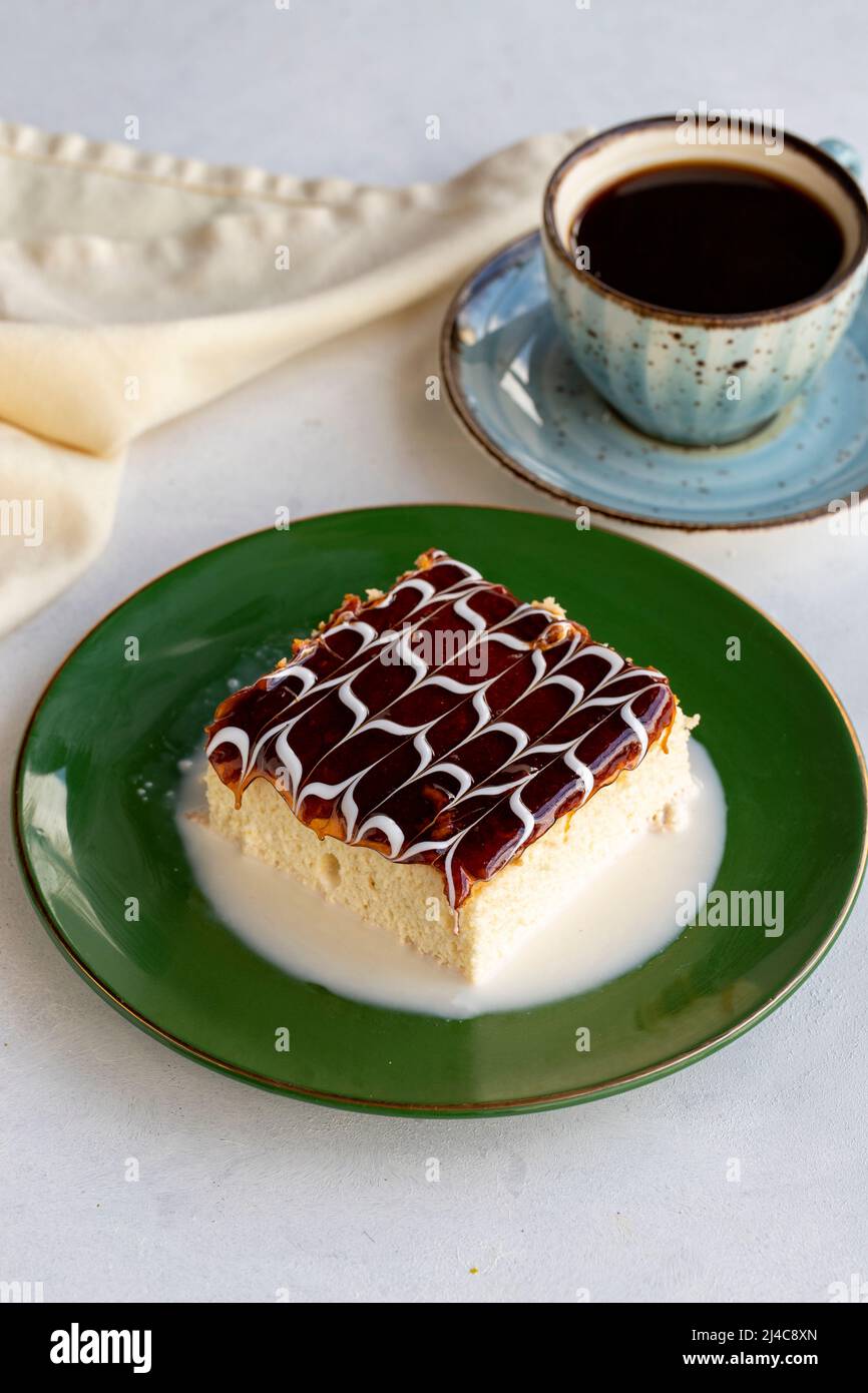 Caramel trilece cake. Trilece cake on a white background. . Bakery ...