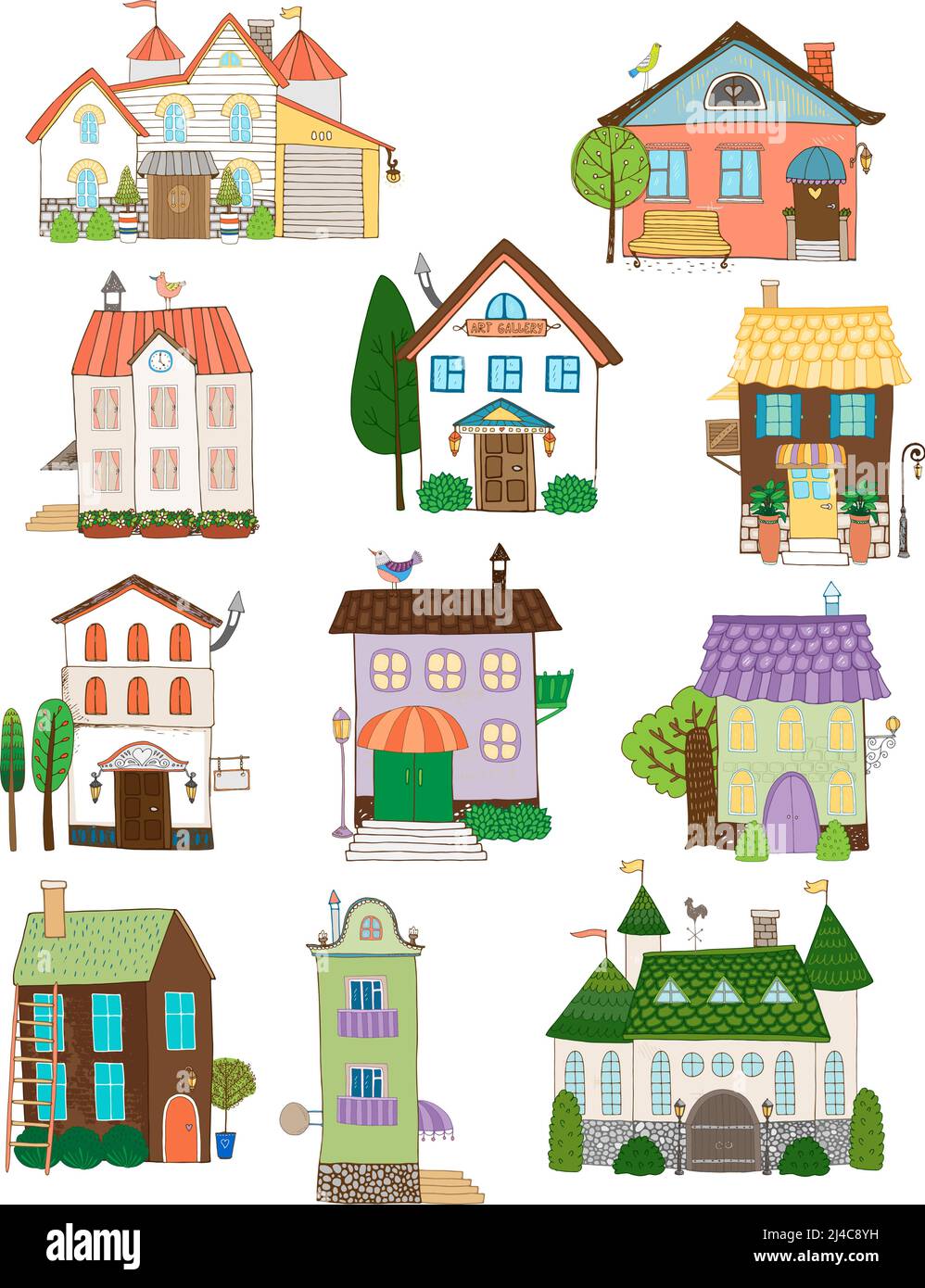 Assorted cute houses collection on white background Stock Vector Image ...