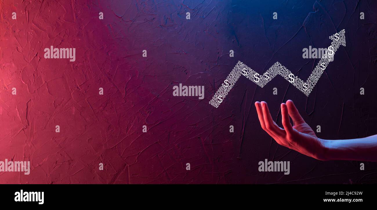 Businessman hold drawing on screen growing graph, arrow of positive ...