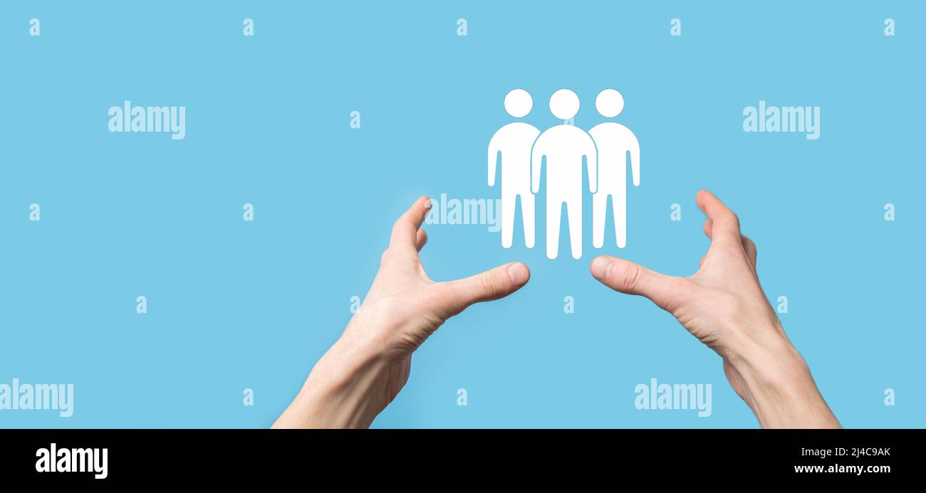 Businessman hold teamwork icon. Building a strong team. people icon ...
