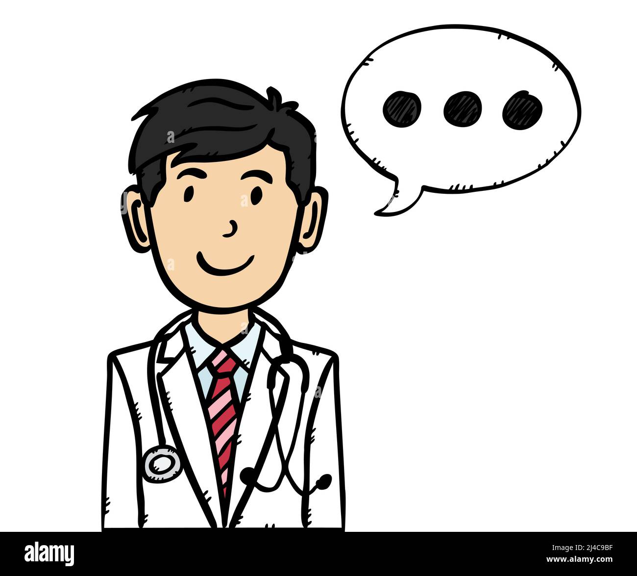 Doodle illustration of doctor with comic book talking cloud. Colorful ...