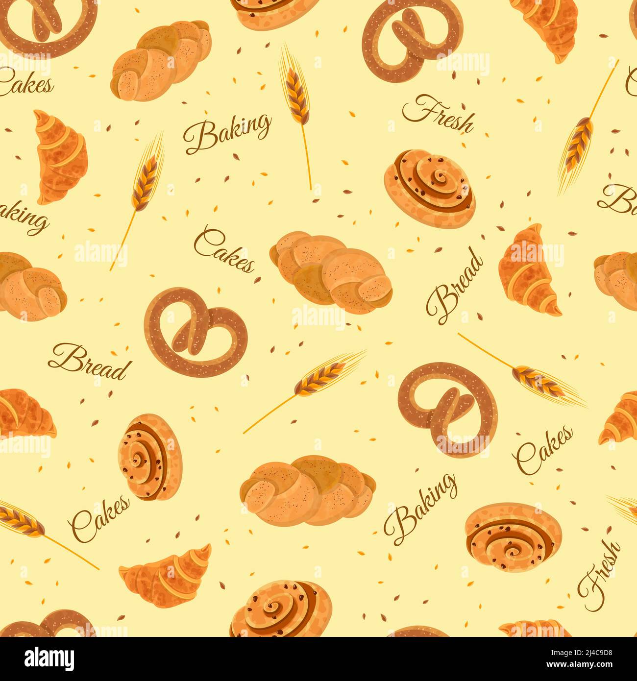 Bakery seamless wrap paper pattern with fresh cakes croissant whole ...
