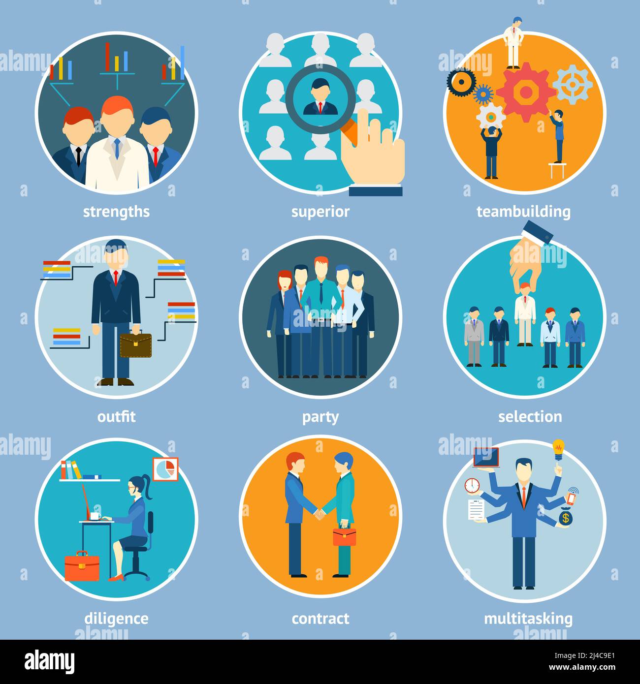 Variety Human Resource Icons Isolated on Light Blue Background Stock ...