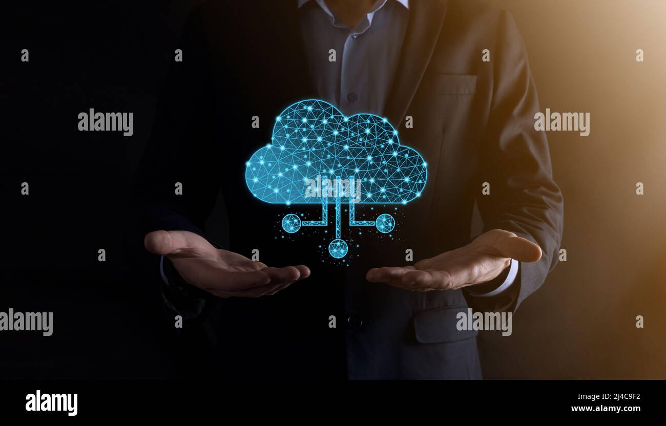 Cloud technology. Polygonal wireframe cloud storage sign with data ...