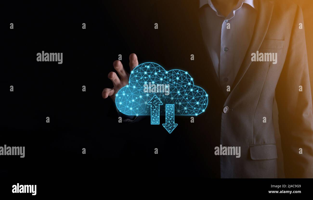 Cloud technology. Polygonal wireframe cloud storage sign with two ...