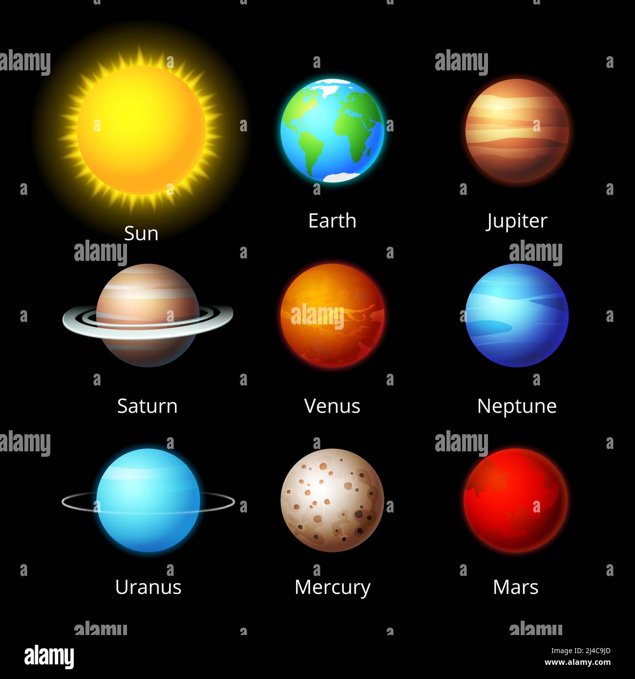 vector planets icons collection on dark sky Stock Vector Image & Art ...