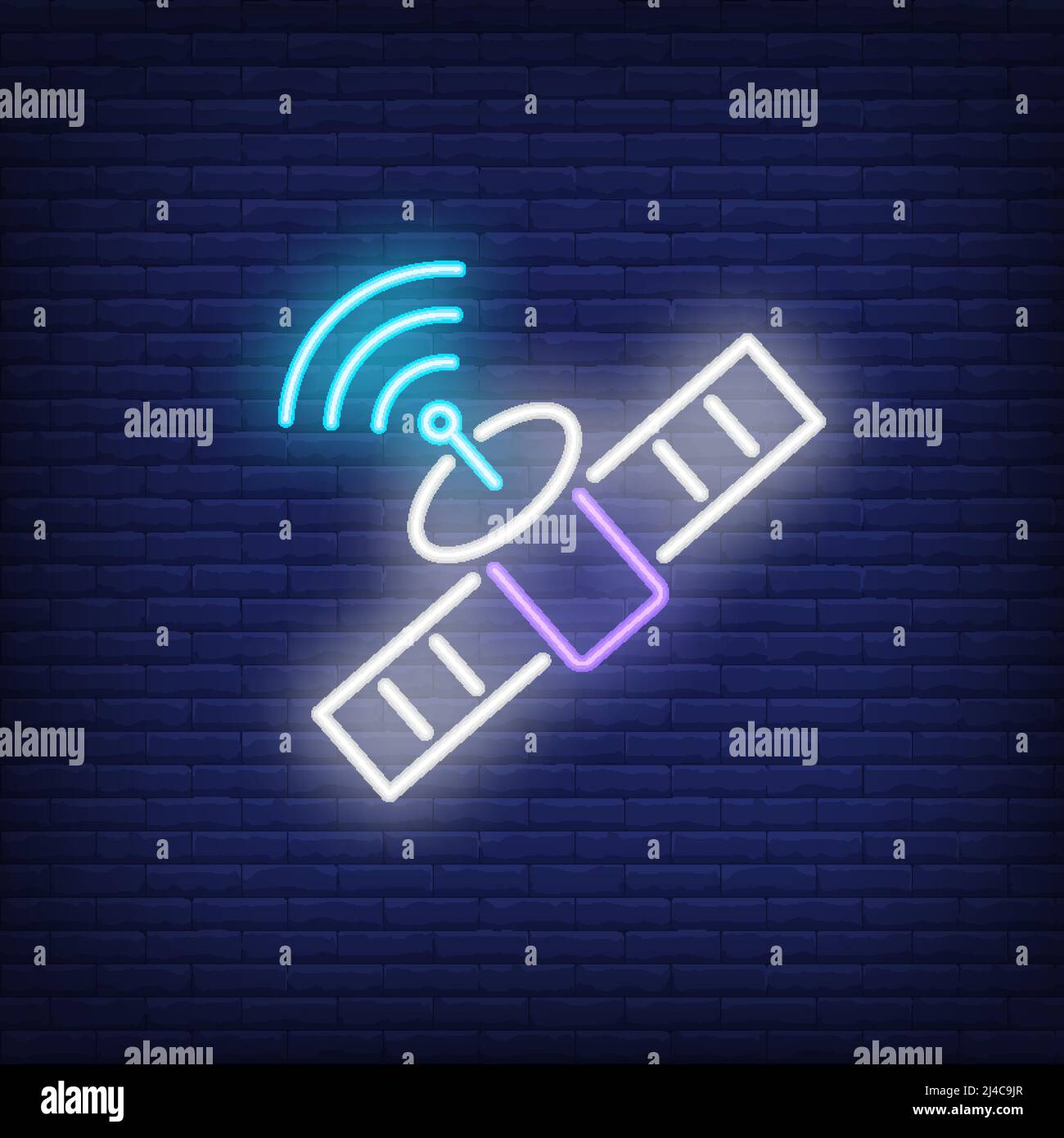 Satellite and signal symbol neon sign. Wifi, communication, technology ...
