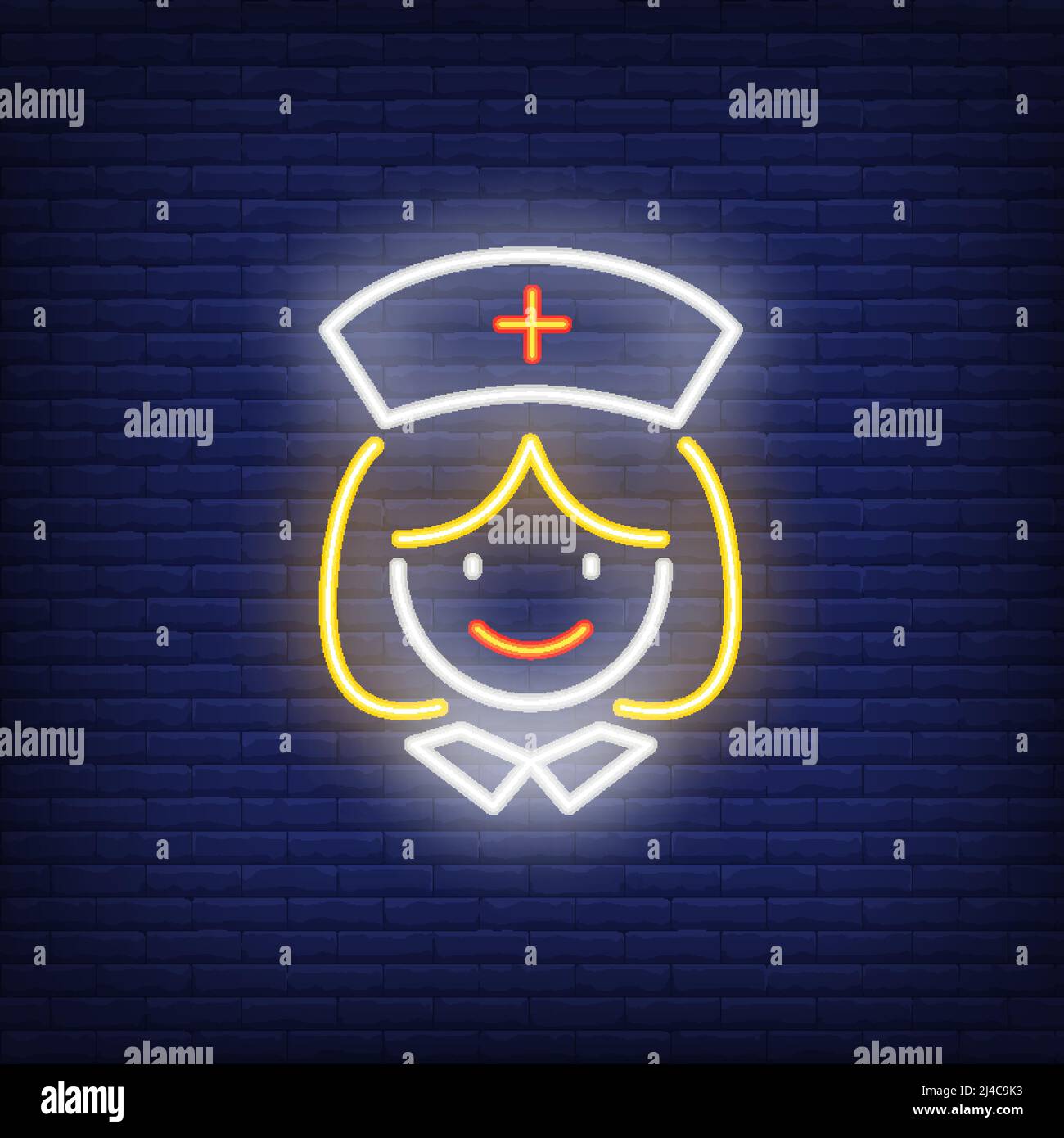 Smiling hospital nurse neon sign. Medicine and healthcare concept ...