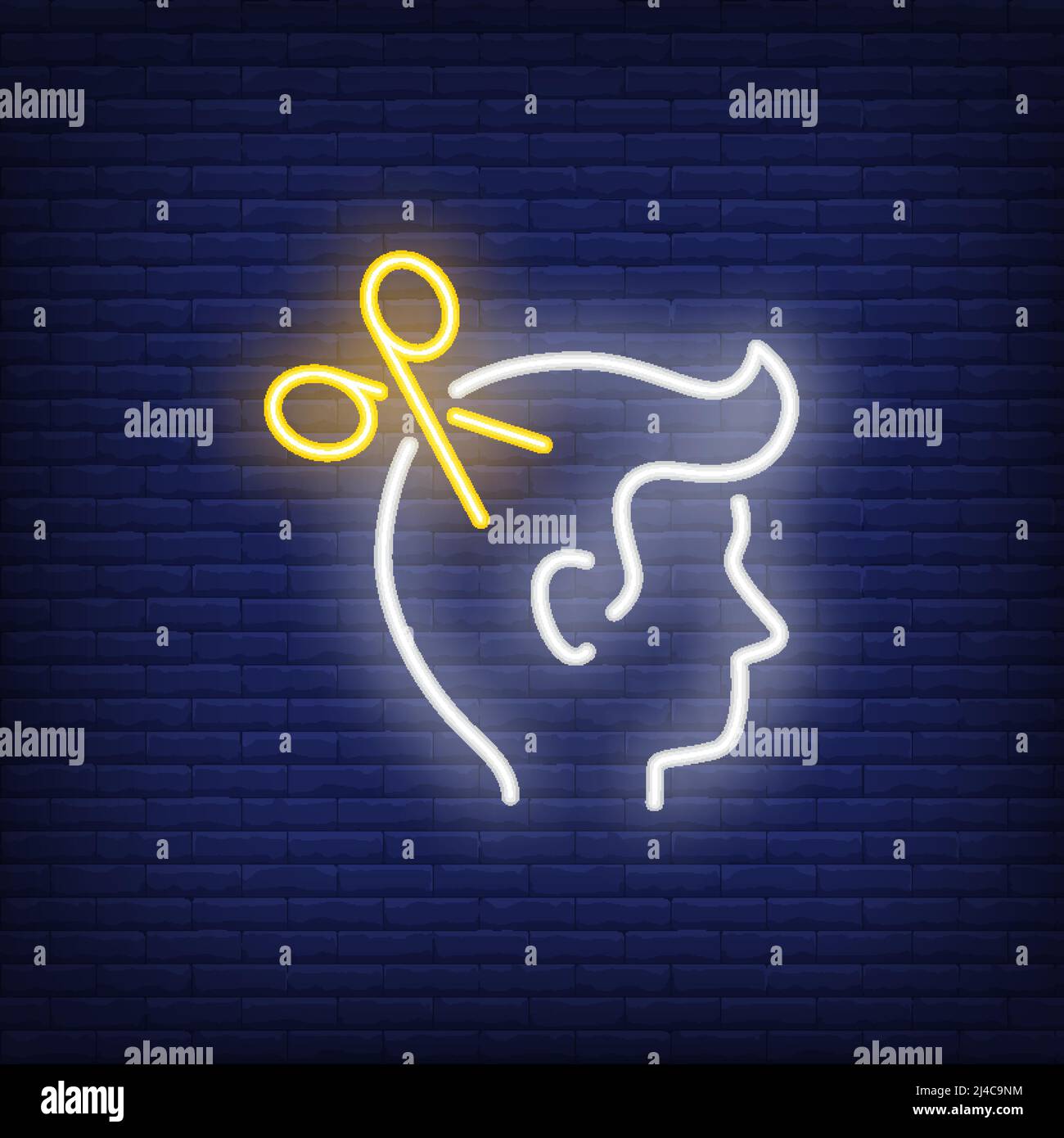 Scissors and man head neon sign. Barber shop, style and fashion concept ...