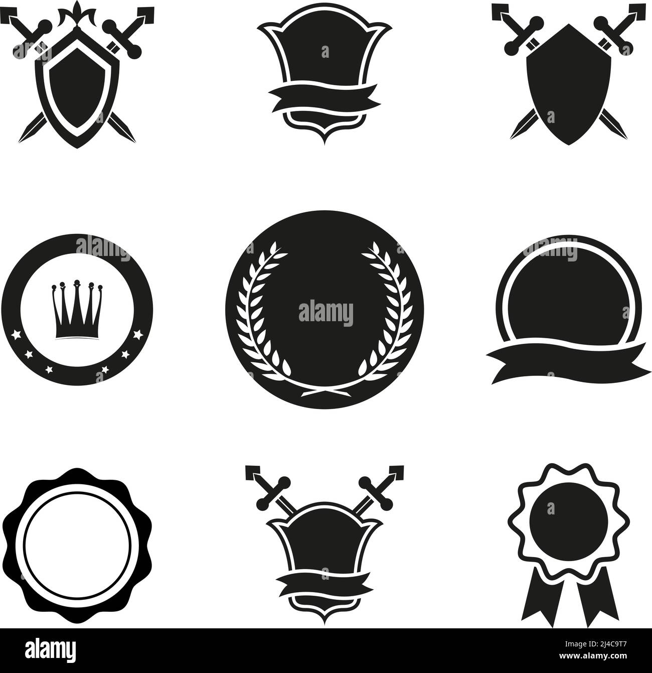 Black and White Vector Shield Crowns and Emblems Icons. Used for Logos ...
