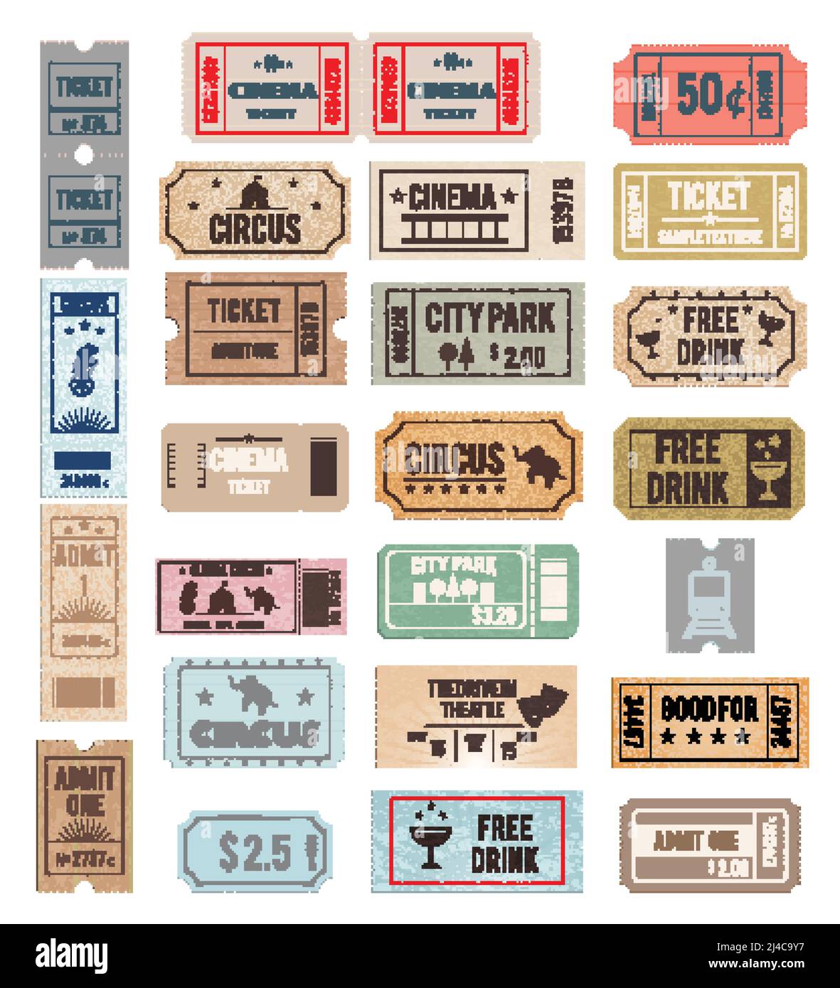 vintage tickets with different grange textures vector illustration Stock Vector Image & Art - Alamy