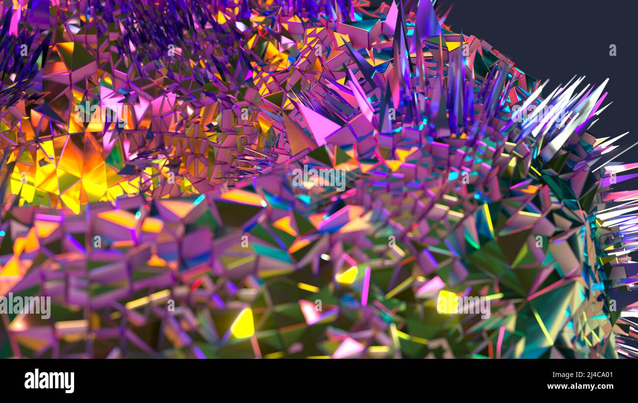 3D render of sharp edged abstract surreal crystal shape environment ...