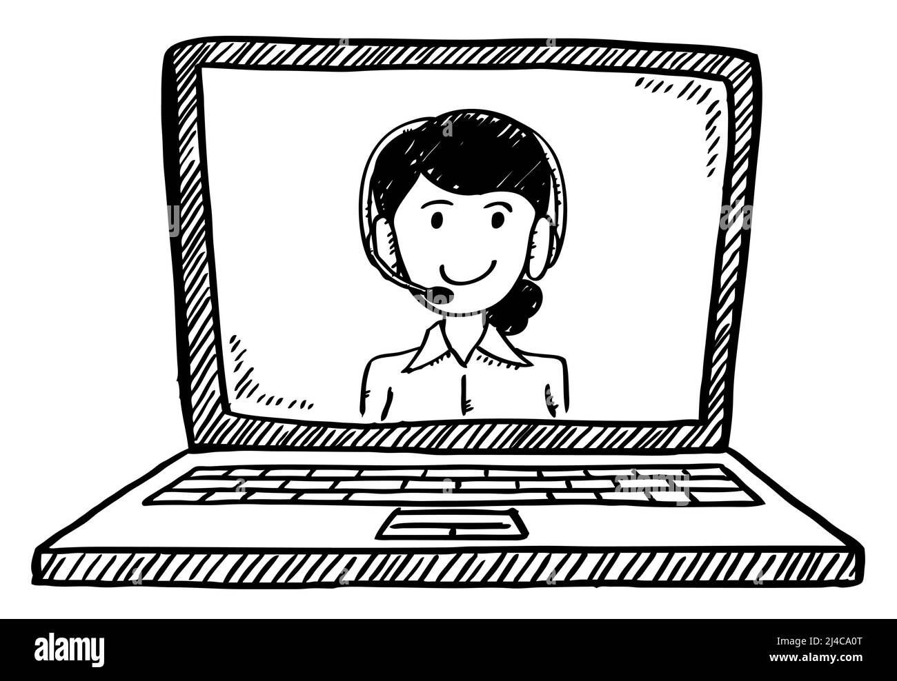 Cartoon style doodle of customer service support woman showing on ...