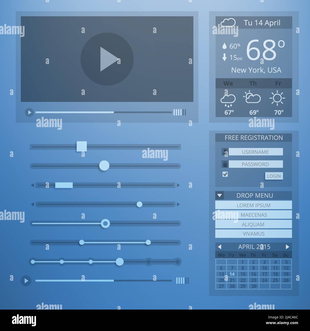 UI transparency flat design of web elements. Setting and website menu ...