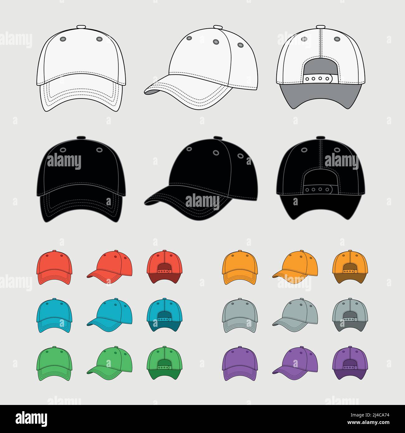 Baseball cap vector template set. Uniform fashion, blank hat, design ...