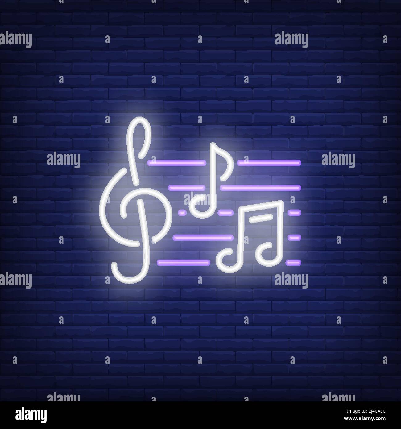 Treble clef and notes neon sign. Music and sound concept. Advertisement ...