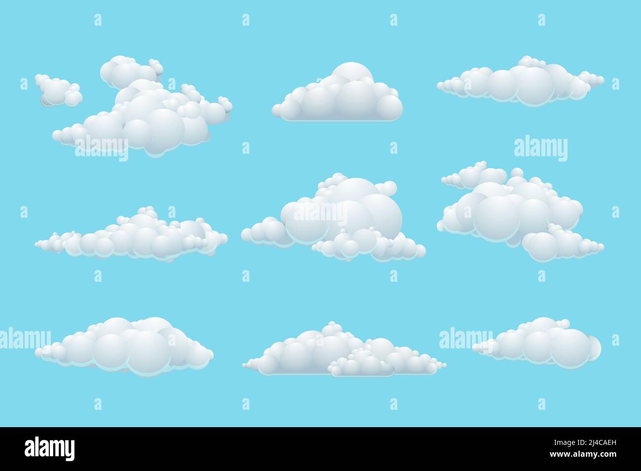 Vector cartoon cloud set. White element weather, blue sky background ...