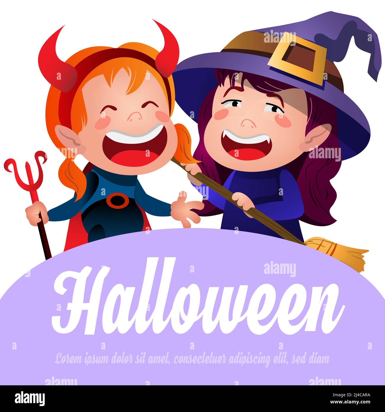 Halloween lettering with cheerful witches. Invitation or advertising ...