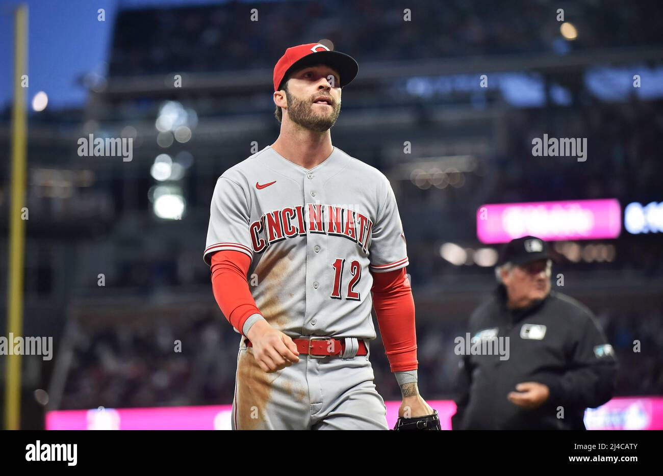 April 09, 2022: Cincinnati Reds outfielder Tyler Naquin walks back to ...