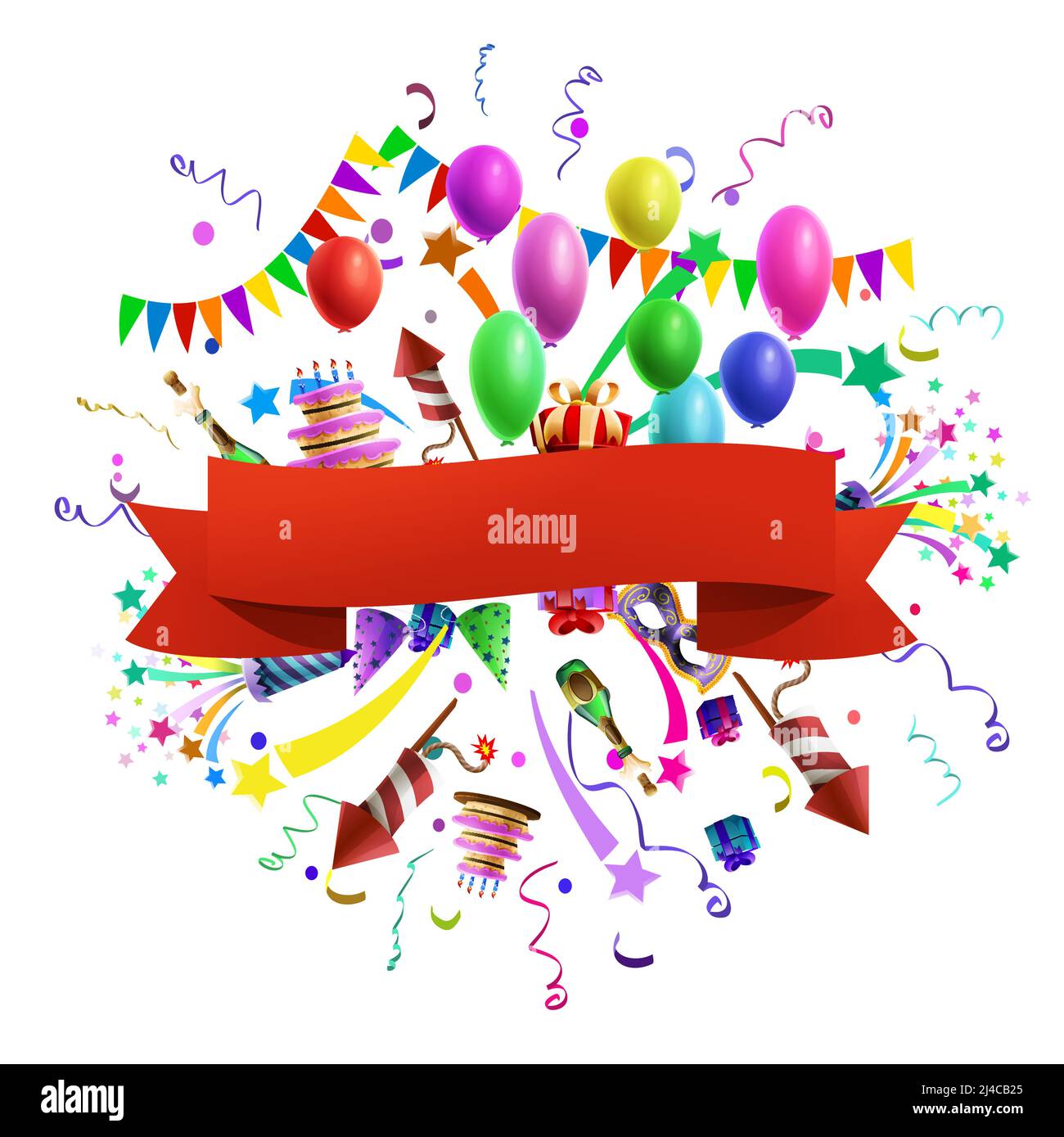 Celebration composition template with red ribbon and balloons ...