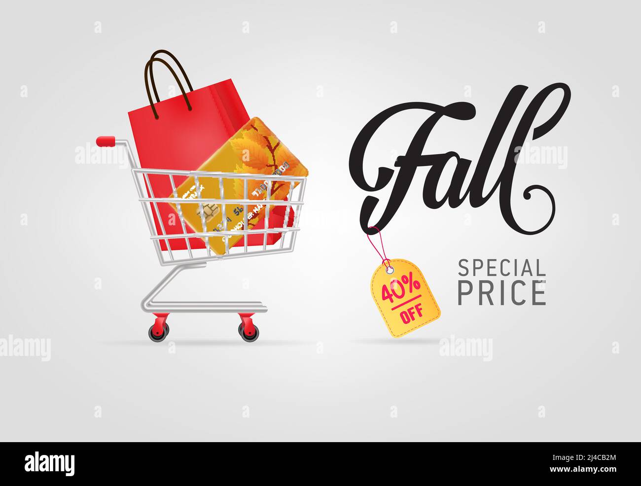Fall, special price lettering with bag and credit card in shopping cart ...