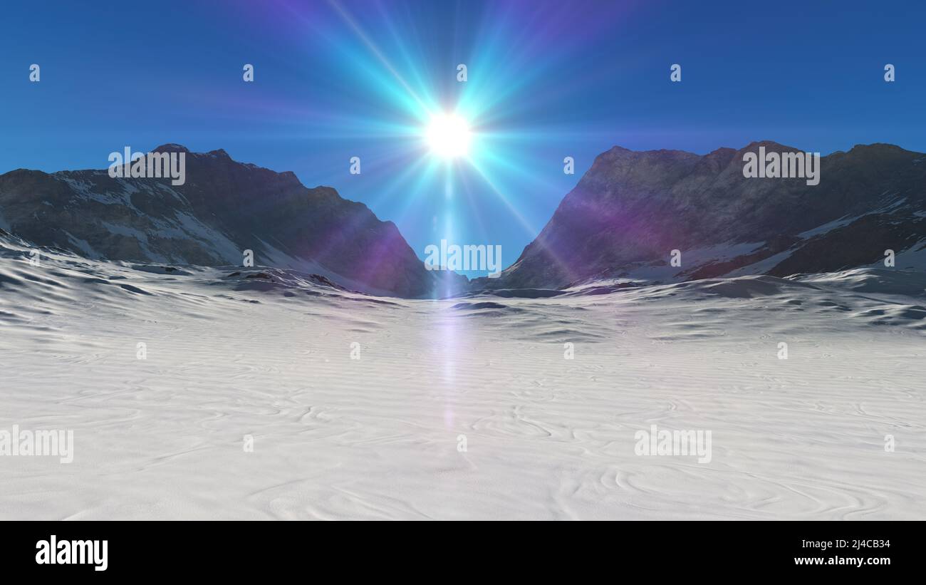 mountain snow sun ray illustration, 3d rendering Stock Photo - Alamy