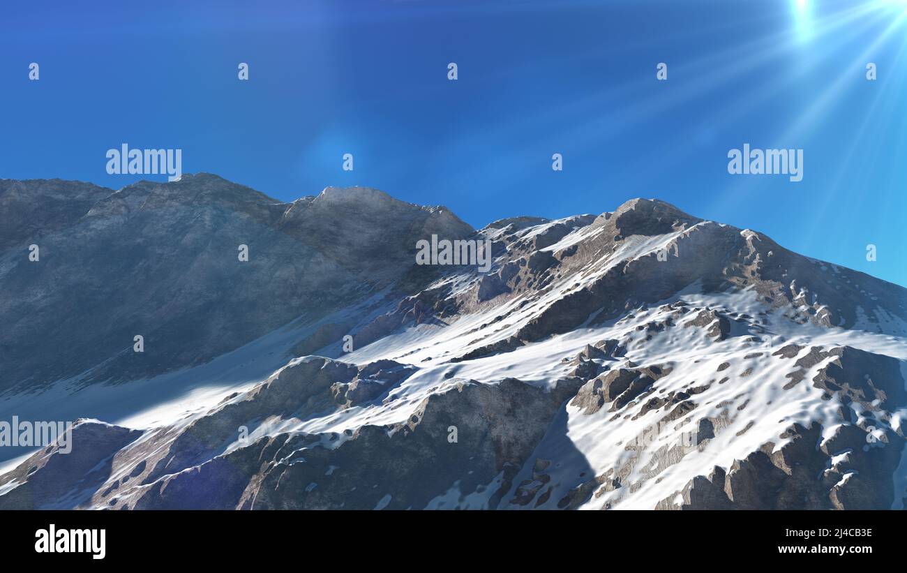 mountain snow sun ray illustration, 3d rendering Stock Photo - Alamy