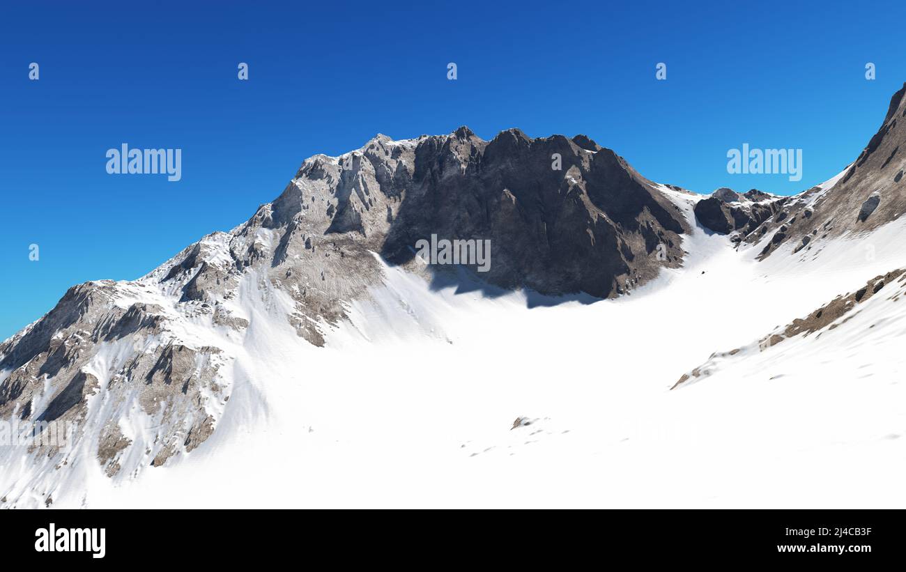 mountain snow sun ray illustration, 3d rendering Stock Photo - Alamy