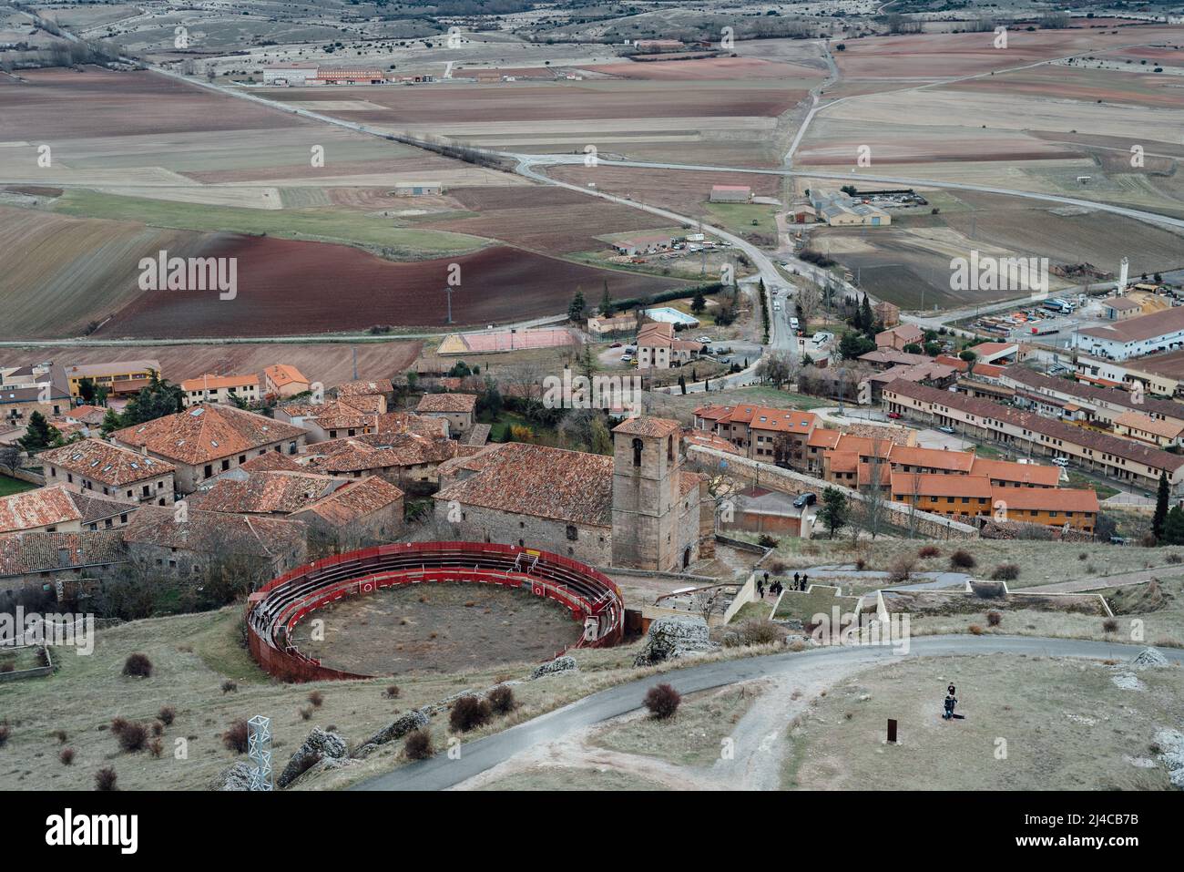 View of the historic town of Atienza with old stone houses and the ...