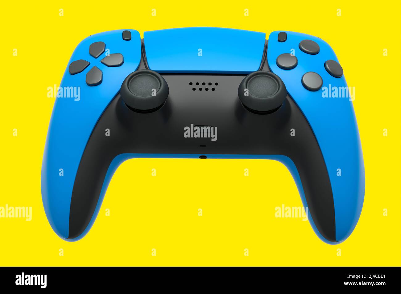 Realistic blue joystick for video game controller on yellow background ...