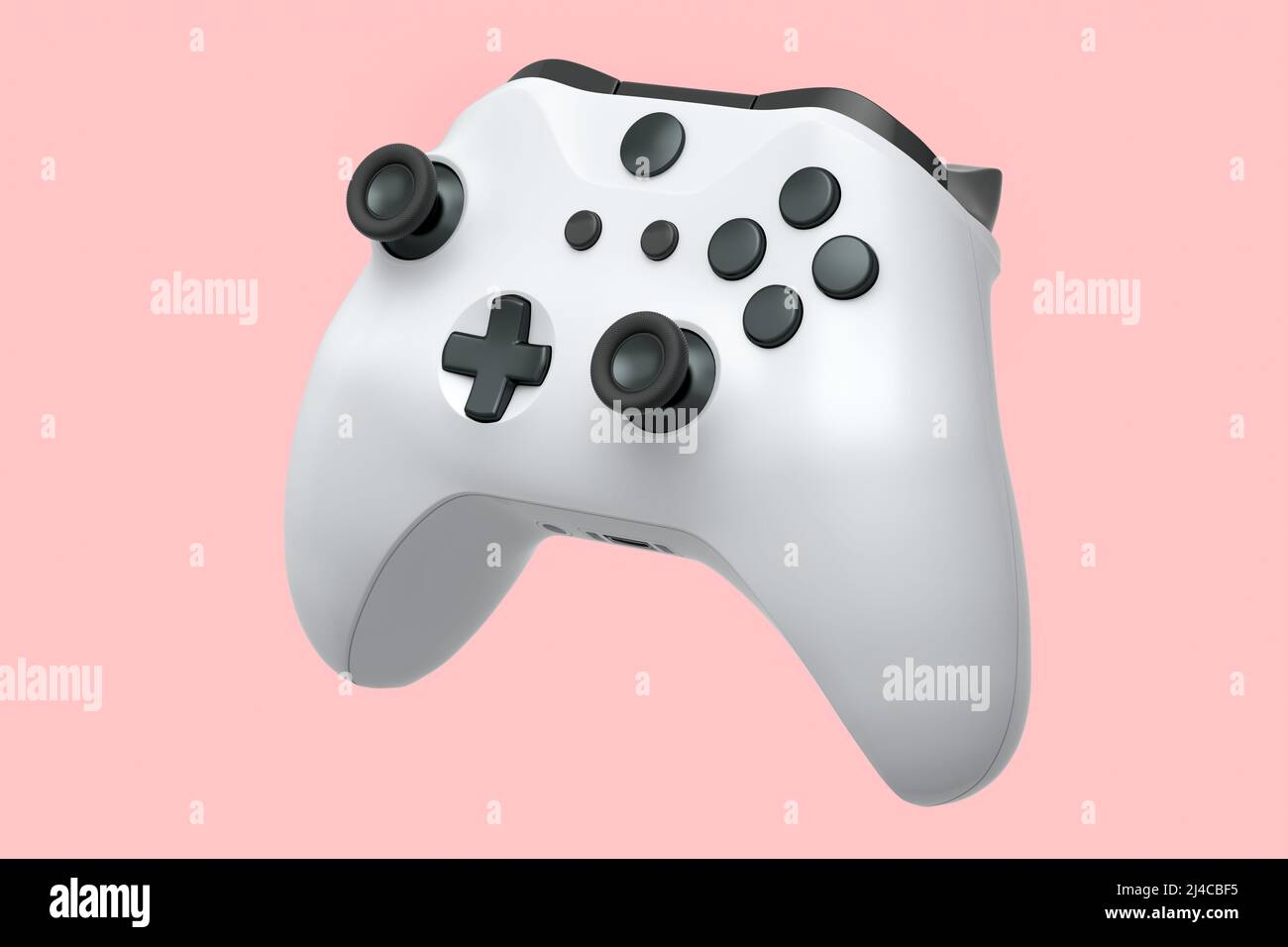 Realistic white joystick for video game controller on pink background ...