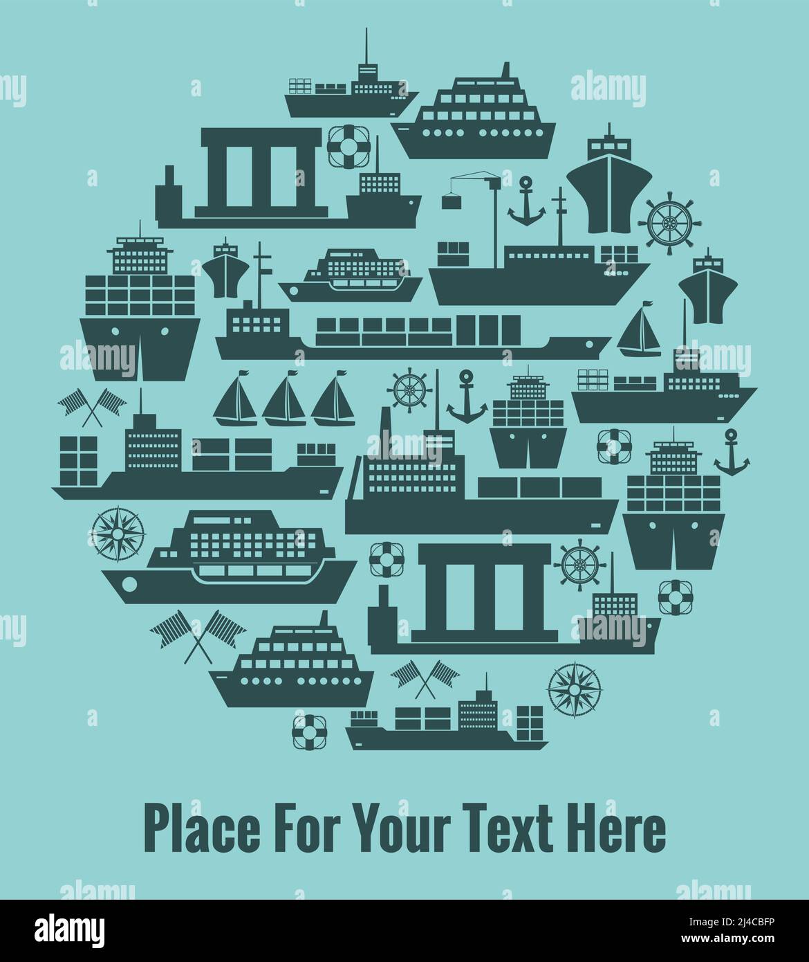 Circular ships and maritime vector sign with text copyspace below ...