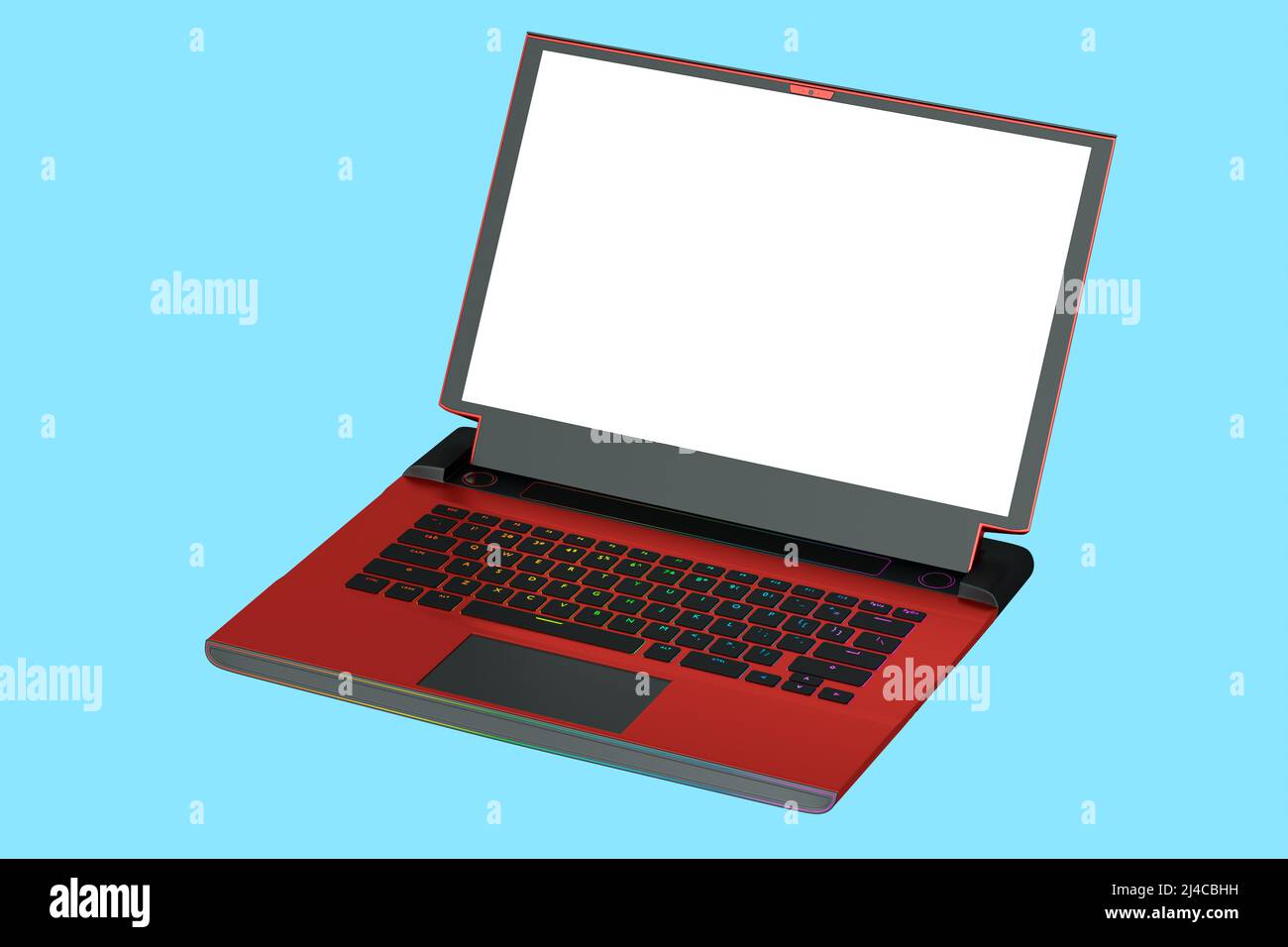 3d rendering of modern red gaming laptop with rgb lights isolated on ...