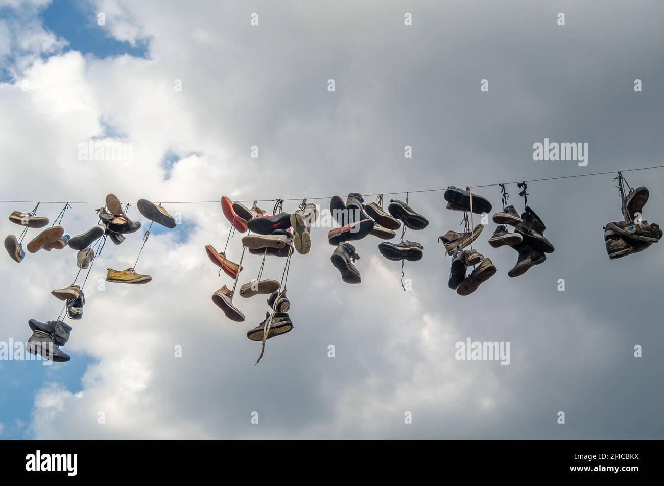 GHENT, BELGIUM - AUGUST 20, 2013: Shoe-tossing in Ghent, Belgium. Shoe ...