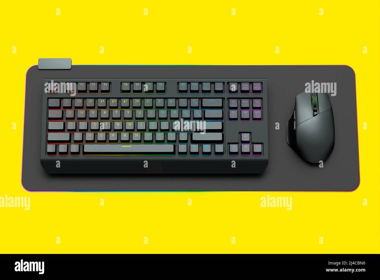 Computer keyboard and mouse on professional pad isolated on yellow ...
