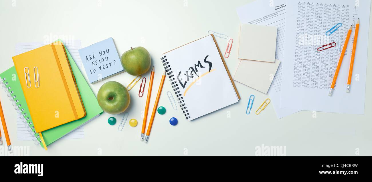 Concept of exams and tests, top view Stock Photo - Alamy