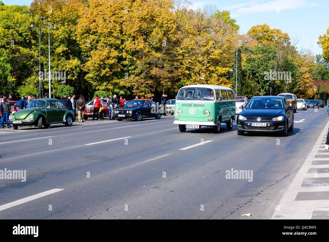 Bucharest, Romania, 24 October 2021: Vivid green Volkswagen combi ...
