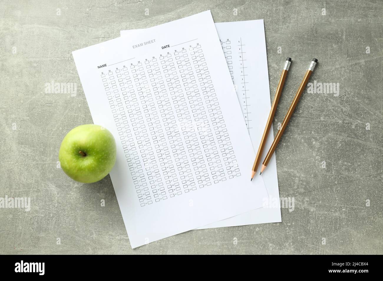 Concept of exams and tests, top view Stock Photo - Alamy