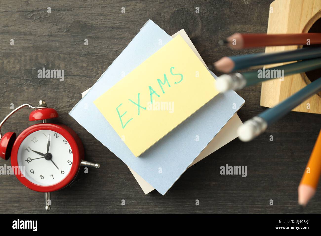 Concept of exams and tests, top view Stock Photo - Alamy