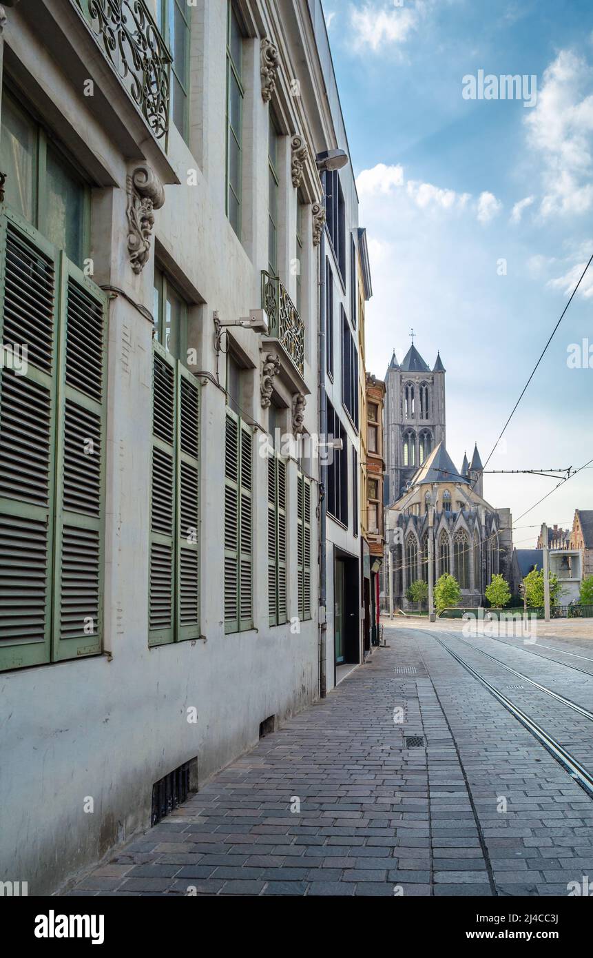 Urban landscape, typical Flemish architecture in the city of Ghent ...