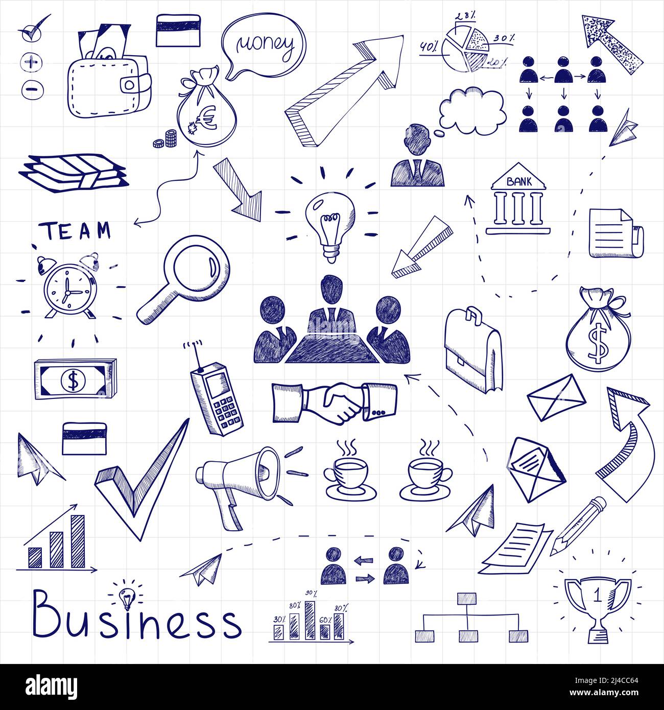 Vector business doodles seamless pattern background with diagrams ...