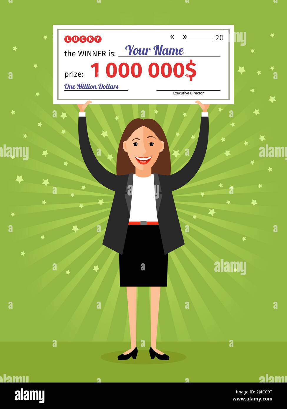 Woman with check for one million dollars in hands. Money and business ...