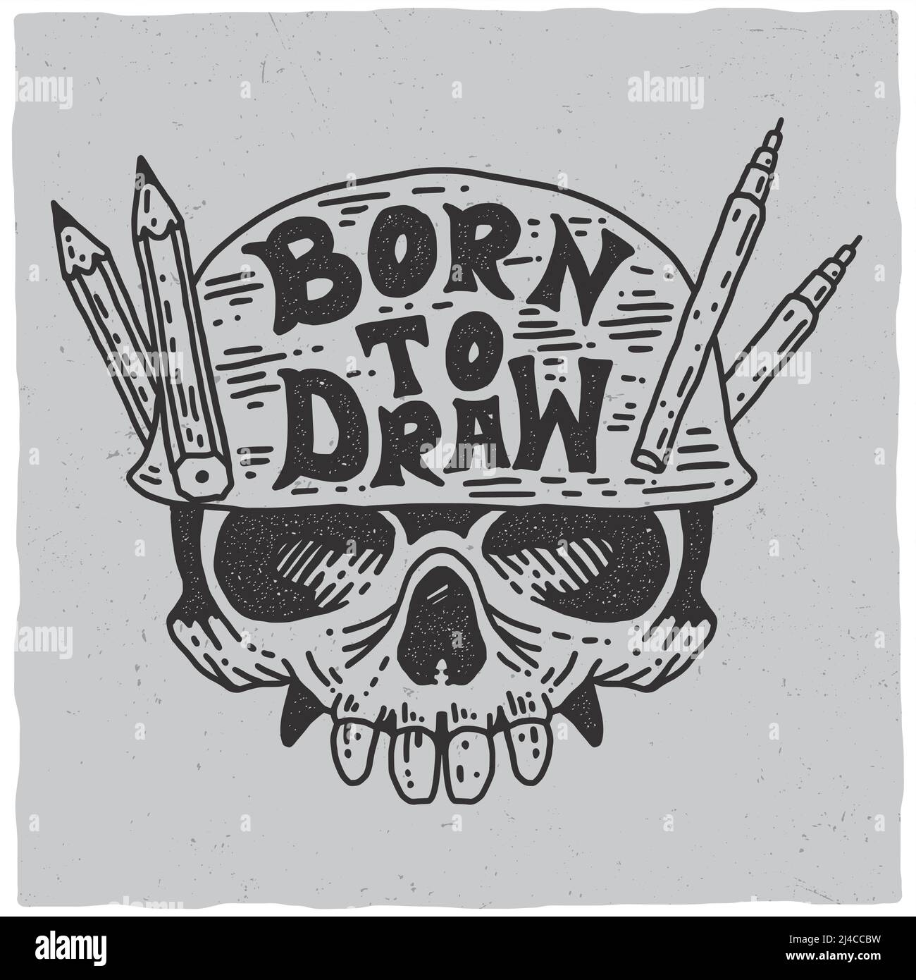 Born To Draw Poster with skull in helmet on grey background vector ...