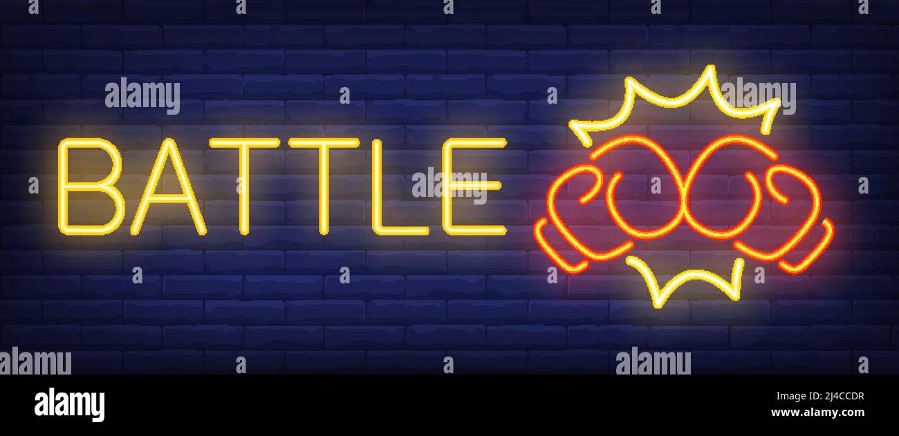 Battle neon text with boxing gloves. Boxing club and advertisement ...