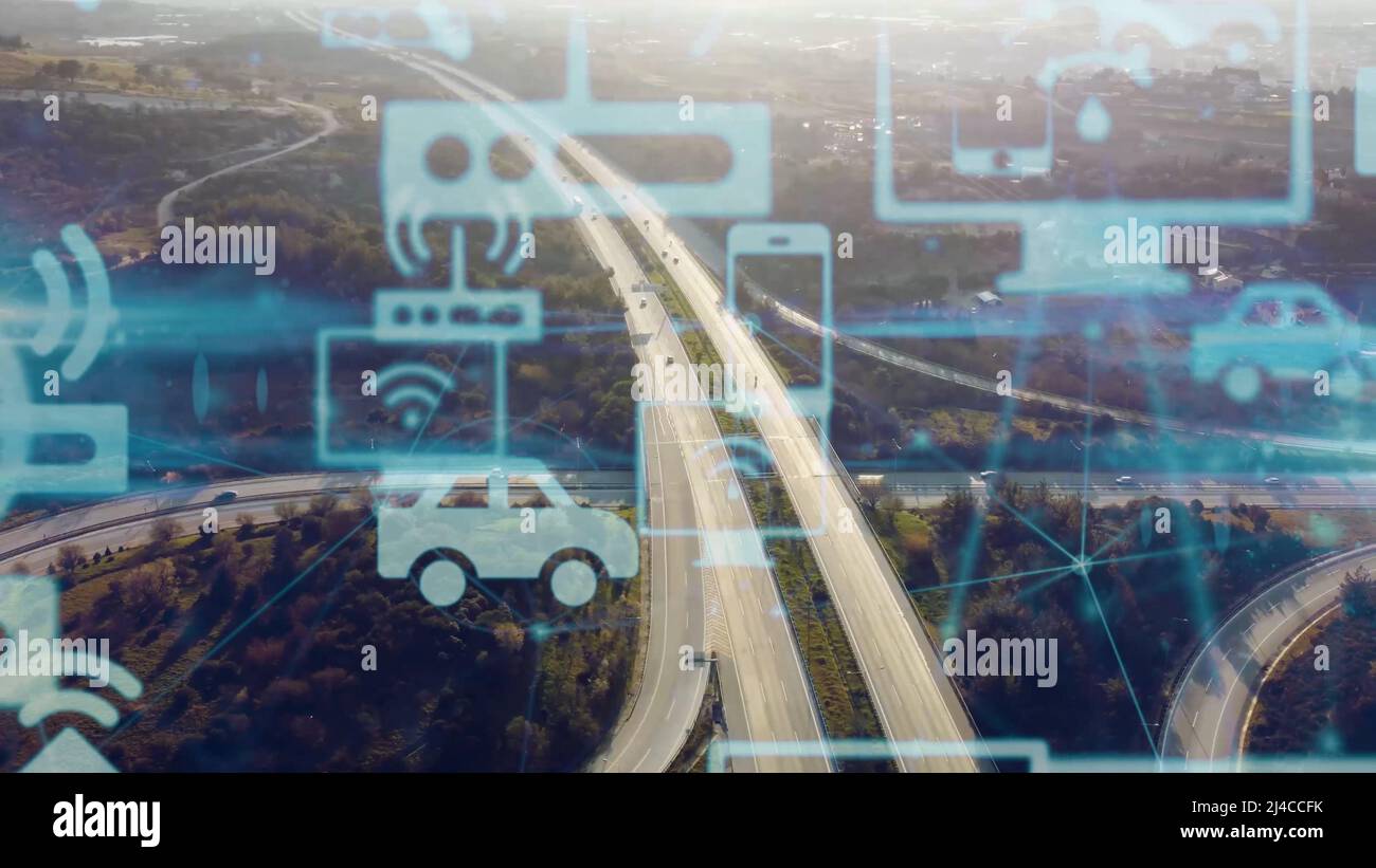 Modern highway and Data technology concept. Smart transportation. ITS ...