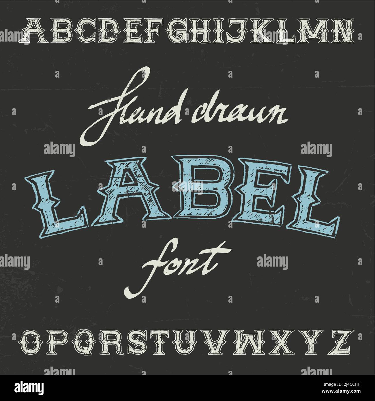 Vintage Label Font Poster with alphabet on the black background vector ...